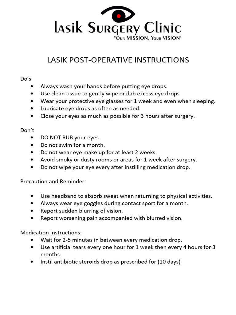 Lasik Postoperative Instructions New | PDF