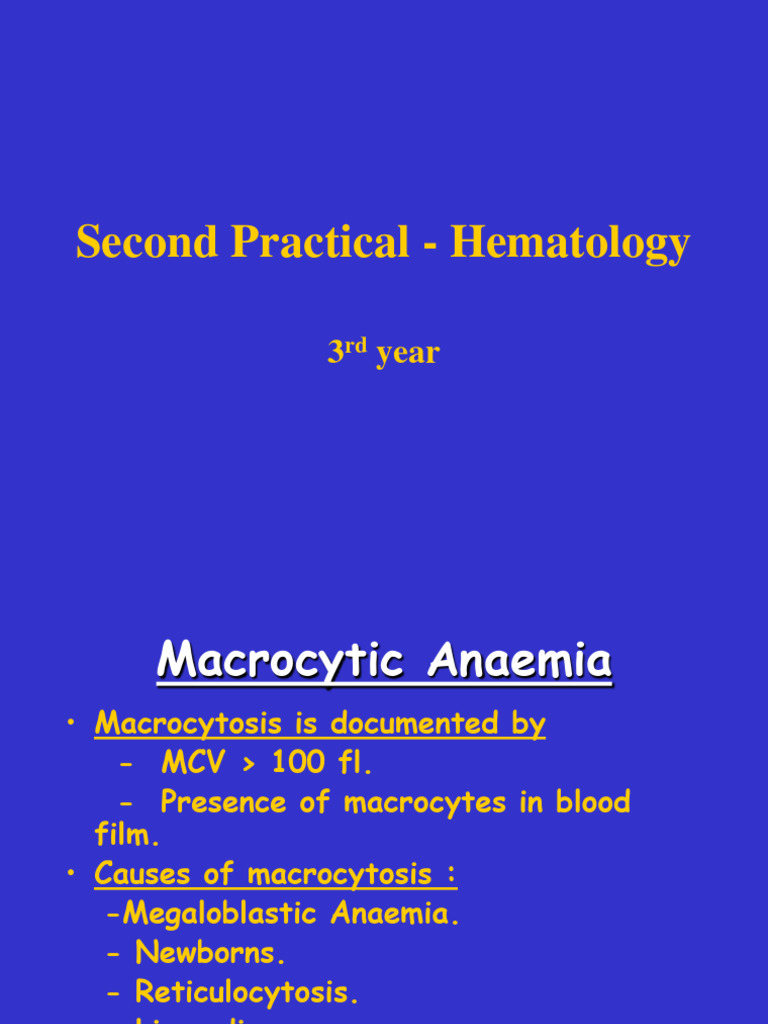 Second Practical - Hematology: 3 Year | PDF | Anemia | Red Blood Cell