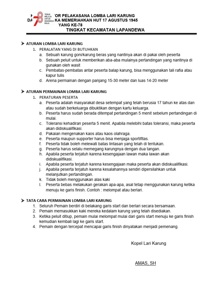 Aturan Lomba Lari Karung | PDF