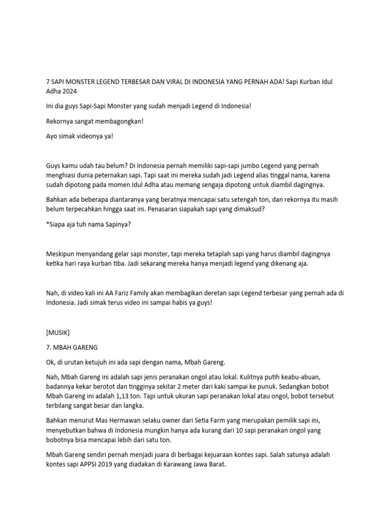 7 Sapi Monster Legend Terbesar Dan Viral Di Indonesia Yang Pernah Ada | PDF