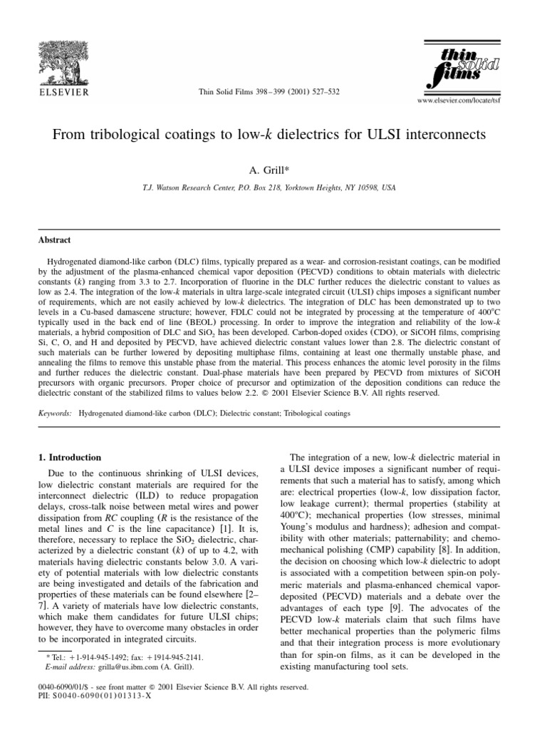 From Tribological Coatings To Low-K Dielectrics For ULSI Interconnects ...