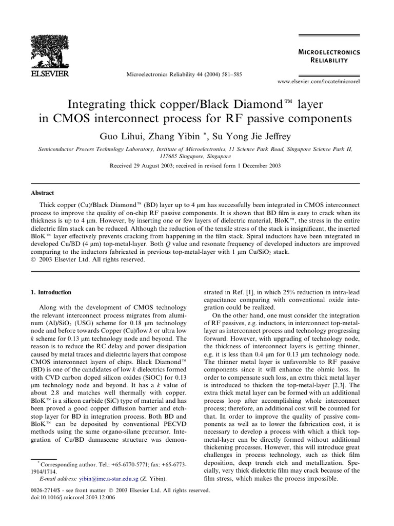 Integrating thick copper_Black Diamond layer in CMOS interconnect ...