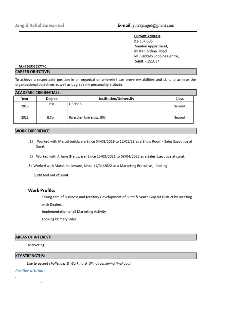 C - V Rahul Jangid | PDF | Career & Growth