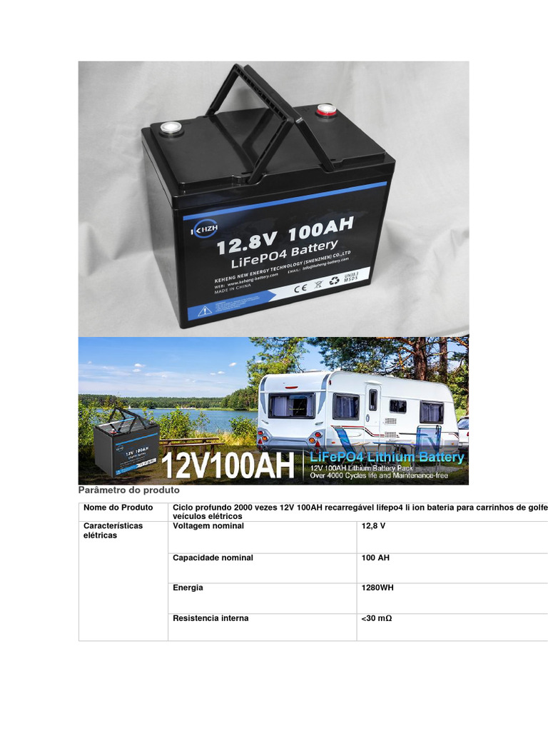 Bateria LiFePo4 12.8V 100ah | PDF | Energia elétrica | Ciência de Materiais
