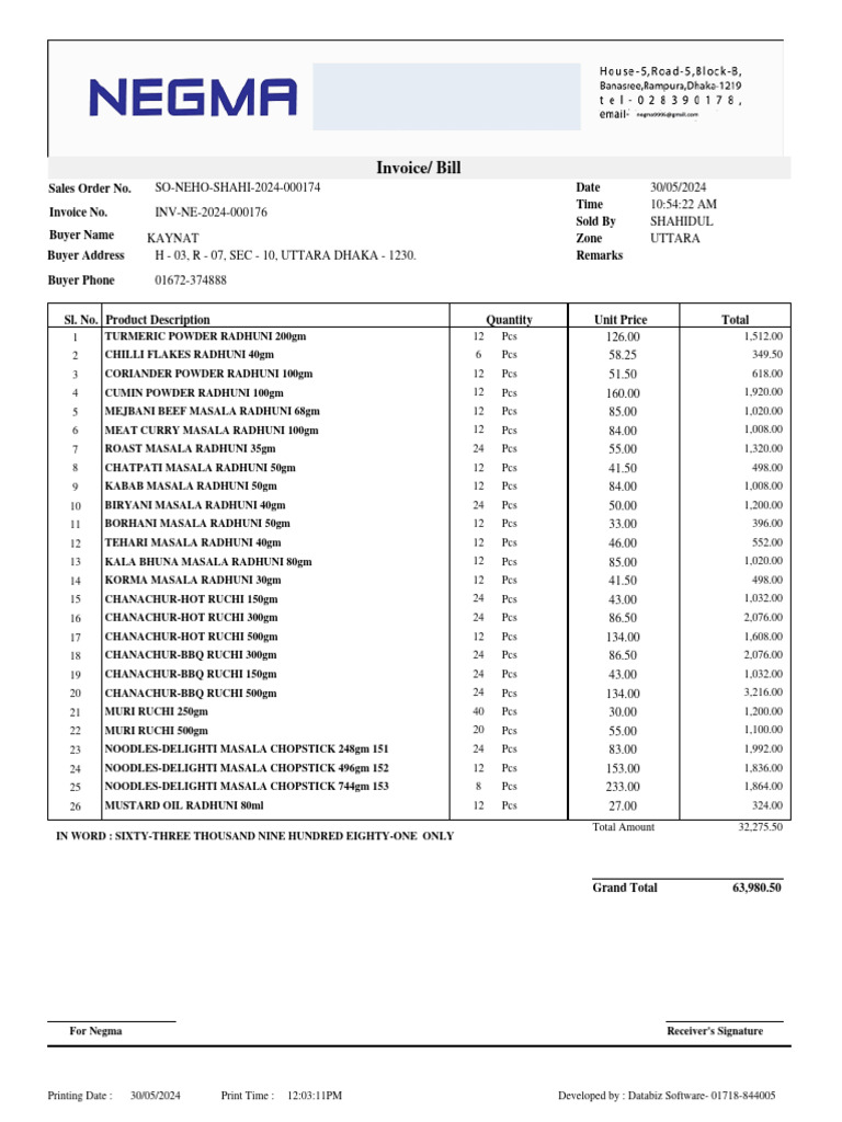 Invoicereport Kaynat | PDF | Food And Drink Preparation | Western Cuisine