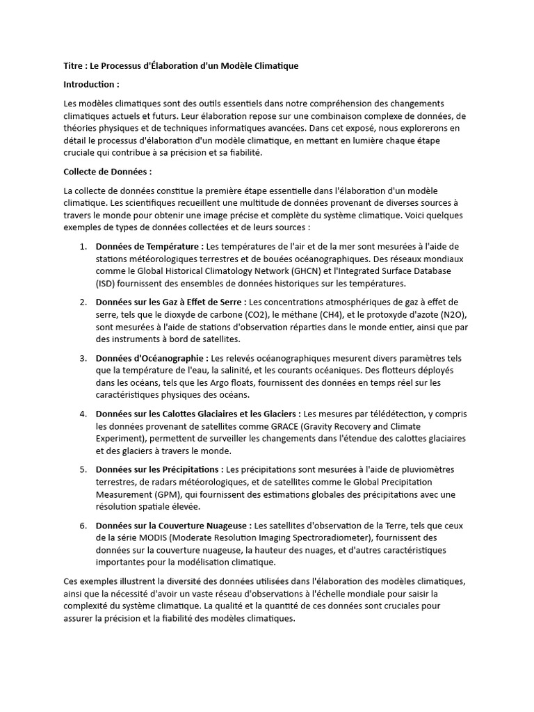 Élaboration des Modèles Climatiques | PDF | Modèle climatique ...