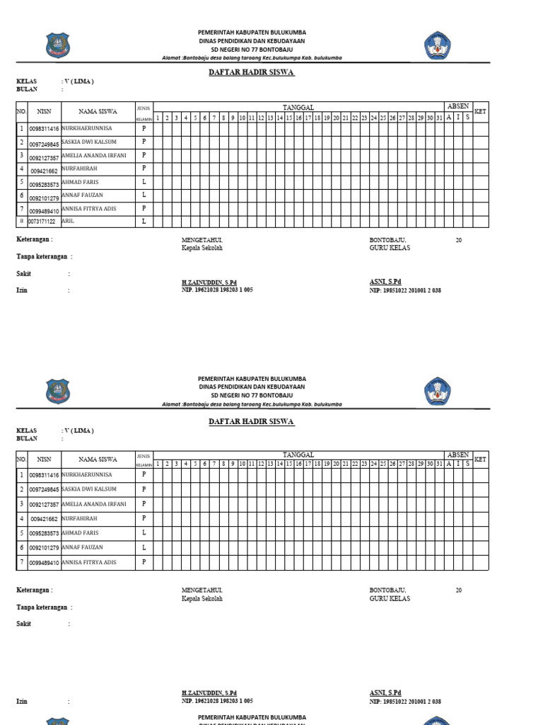 Rekap Daftar Hadir Guru 2024 | PDF