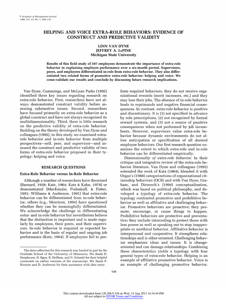 Helping and Voice Extra-Role Behaviors | PDF | Validity (Statistics ...