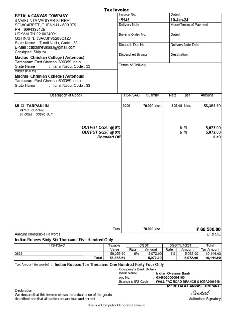 Madras Christian College | PDF | Invoice | Economies