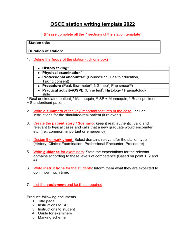 OSCE Station Writing Template Original | PDF | Down Syndrome | Medical ...