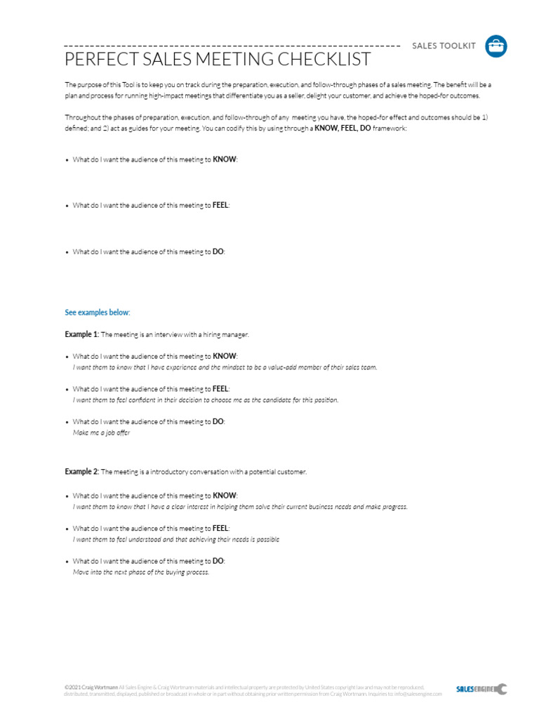 Perfect Sales Meeting Checklist Fillable SE | PDF | Human Communication
