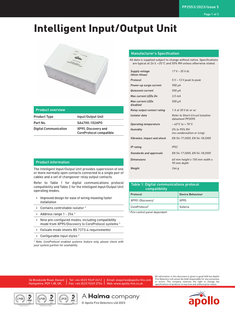 PP2553 Intelligent Input - Output Unit Datasheet | PDF | Relay | Switch
