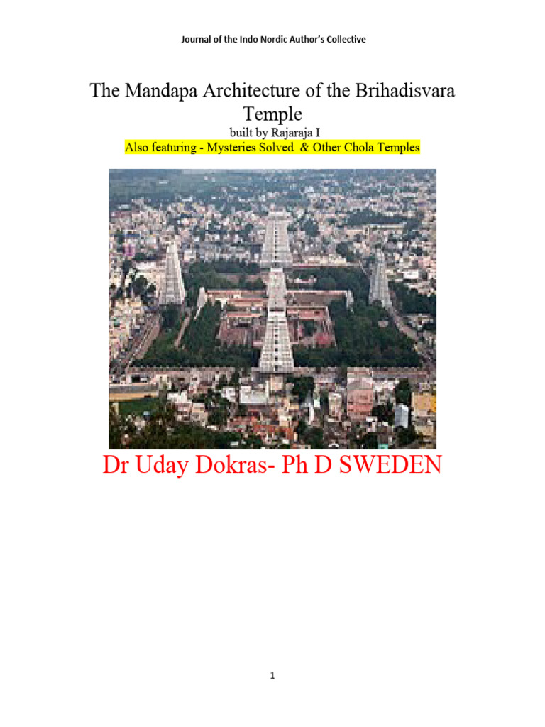 The Mandapa Architecture of The Brihadisvara Temple | PDF