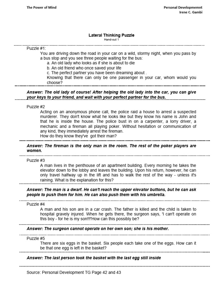 Lateral Thinking Puzzle | PDF | Brain | Neuron