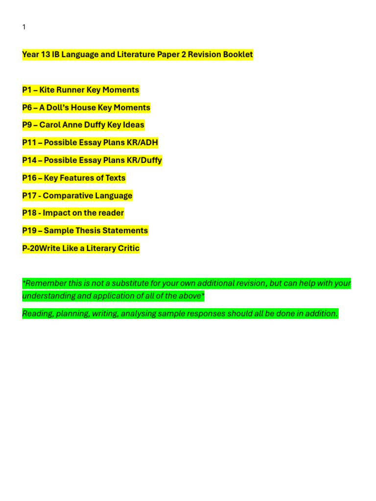 PAPER 2 REVISION NOTES English Lang and Lit | PDF | A Doll's House ...