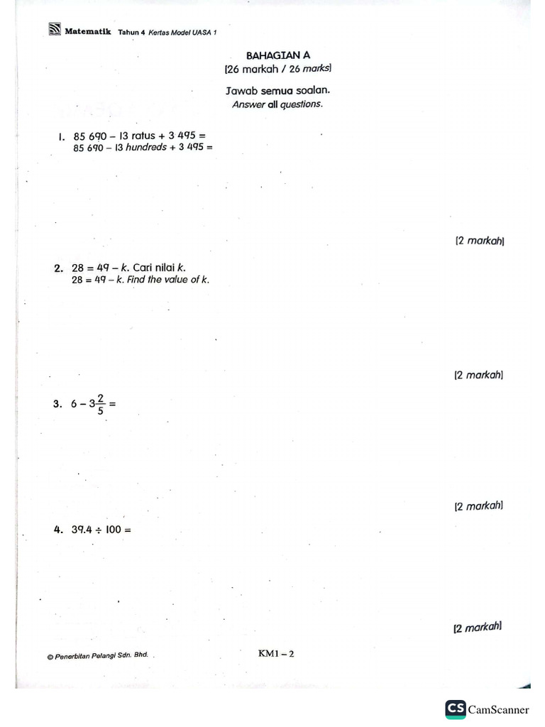 Math (Year 4) UASA 1 | PDF