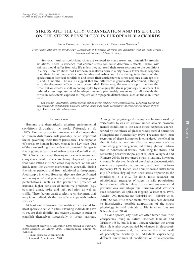 Urbanization's Impact on Blackbird Stress | PDF | Stress (Biology ...