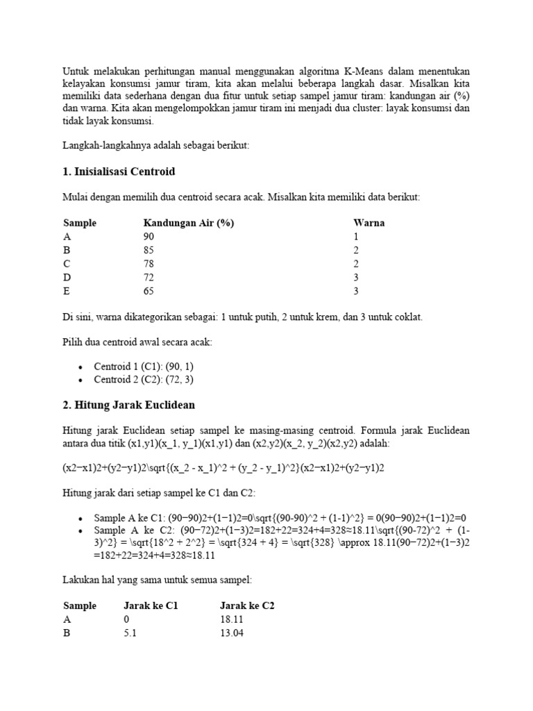 Untuk Melakukan Perhitungan Manual Menggunakan Algoritma K | PDF