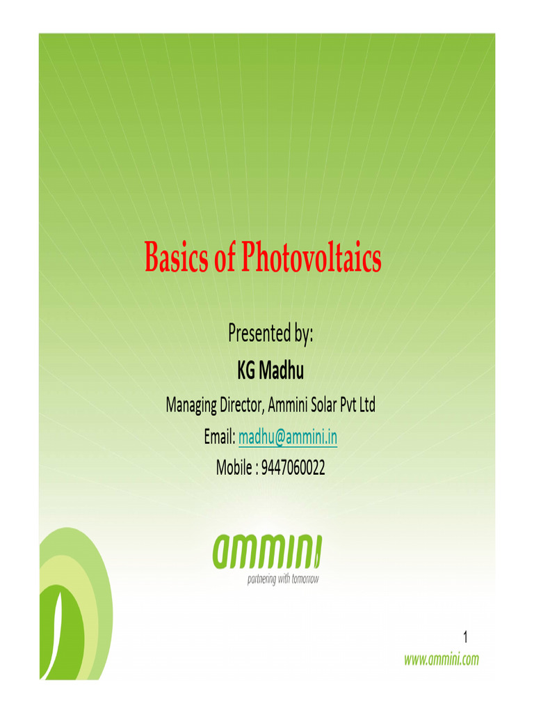 Basics of PV | PDF | Photovoltaics | Photovoltaic System