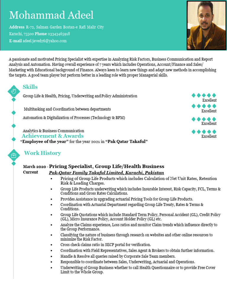 Mohammad Adeel CV - PDF 2022 | PDF | Underwriting | Accounts Payable