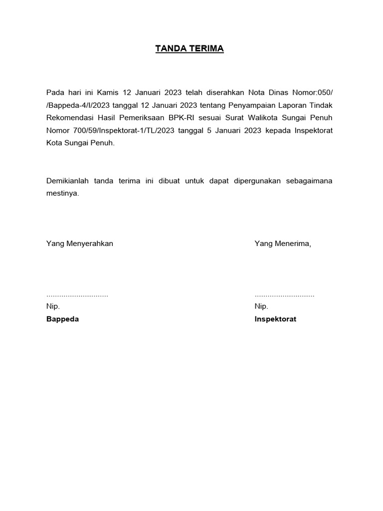 Tanda Terima Nota Dinas | PDF | Teknologi & Rekayasa