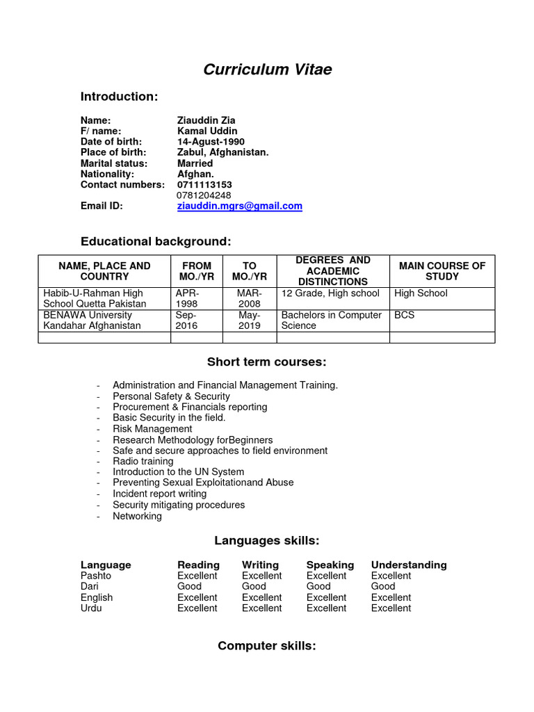 Ziauddin Zia CV | PDF | Databases | Computing