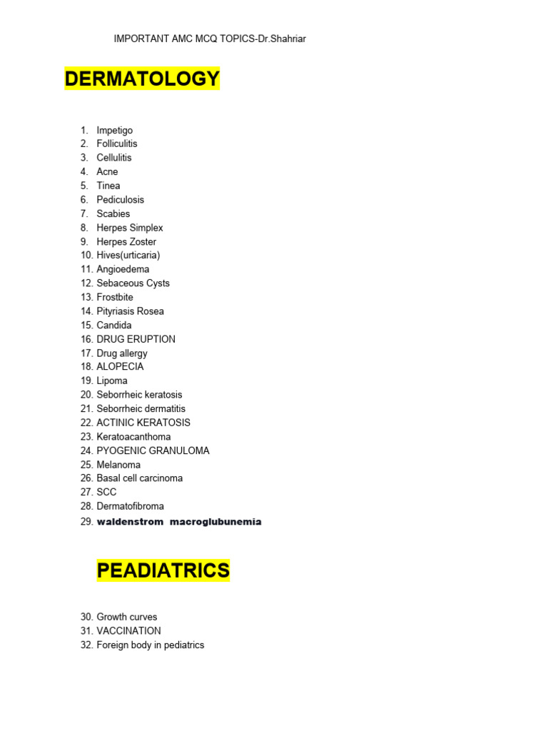 Key AMC MCQ Topics by Dr. Shahriar | PDF | Diseases And Disorders ...