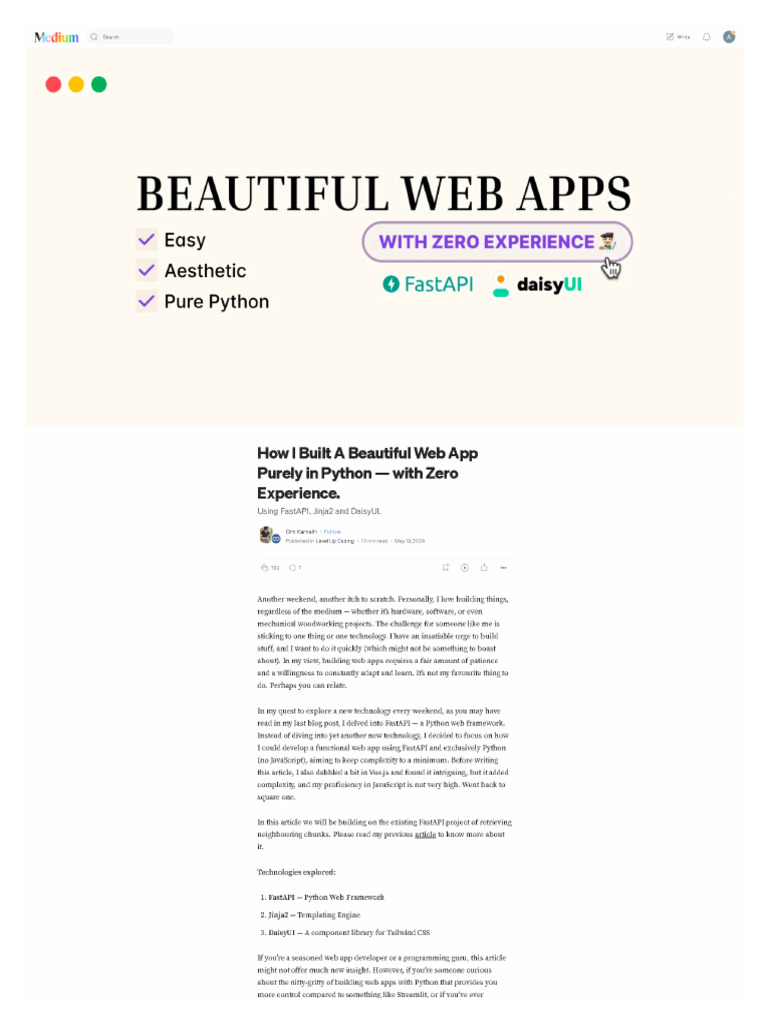 Screencapture Levelup Gitconnected How I Built A Beautiful Web App Purely in Python With Zero ...