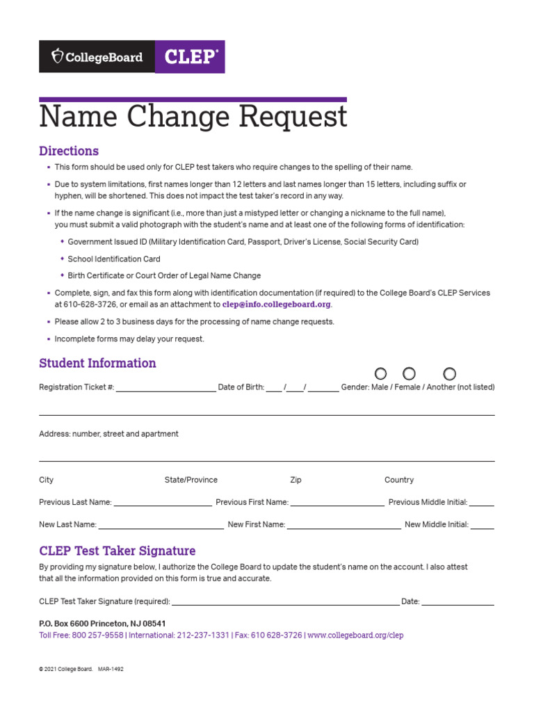 MAR-1492-CLEP-Name-Change-Request-Form - P2 ADA-v0.1 | PDF | Career ...