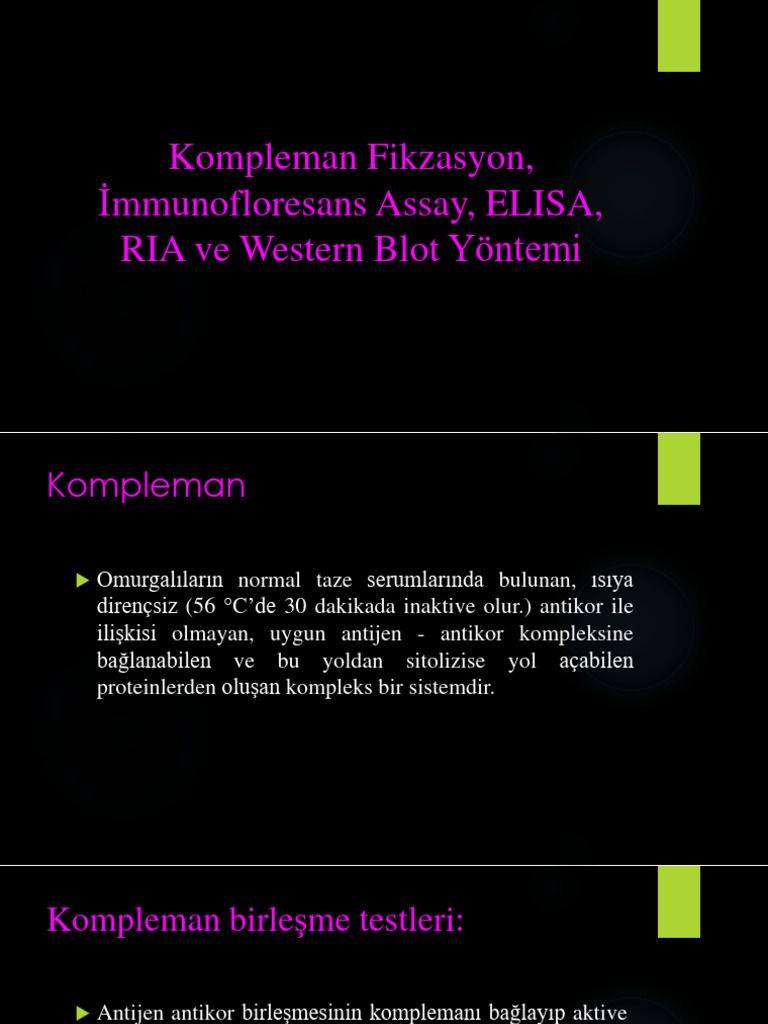 Kompleman Fikzasyon, İmmunofloresans Assay, ELISA, RIA Ve Western Blot Yöntemi | PDF