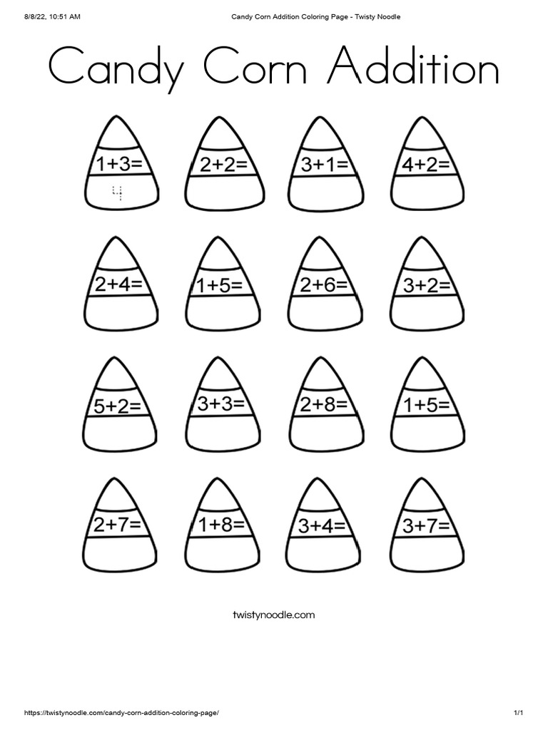 Candy Corn Addition Coloring Page - Twisty Noodle | PDF