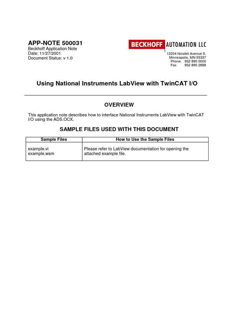 Infoplc Net App Note500031 Labview Twincat Pdf Component Object Model Computer Programming
