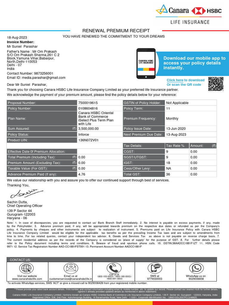 Premium Receipt | PDF | Life Insurance | Insurance