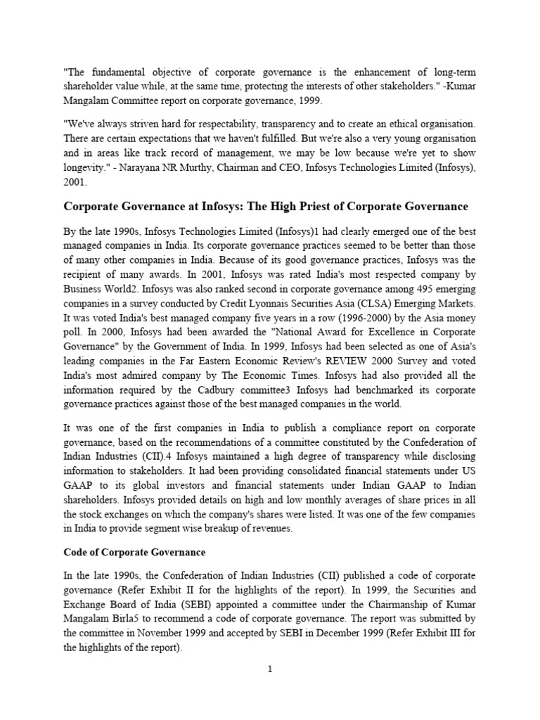Corporate Governance - Infosys | PDF | Corporate Governance | Board Of ...