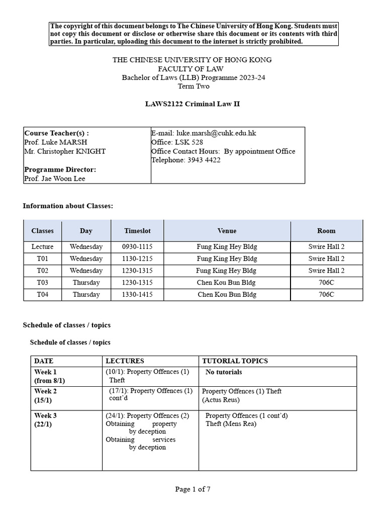 202324T2-LAWS2122 - Course Outline - 5 Jan 2024 | PDF | Plagiarism ...
