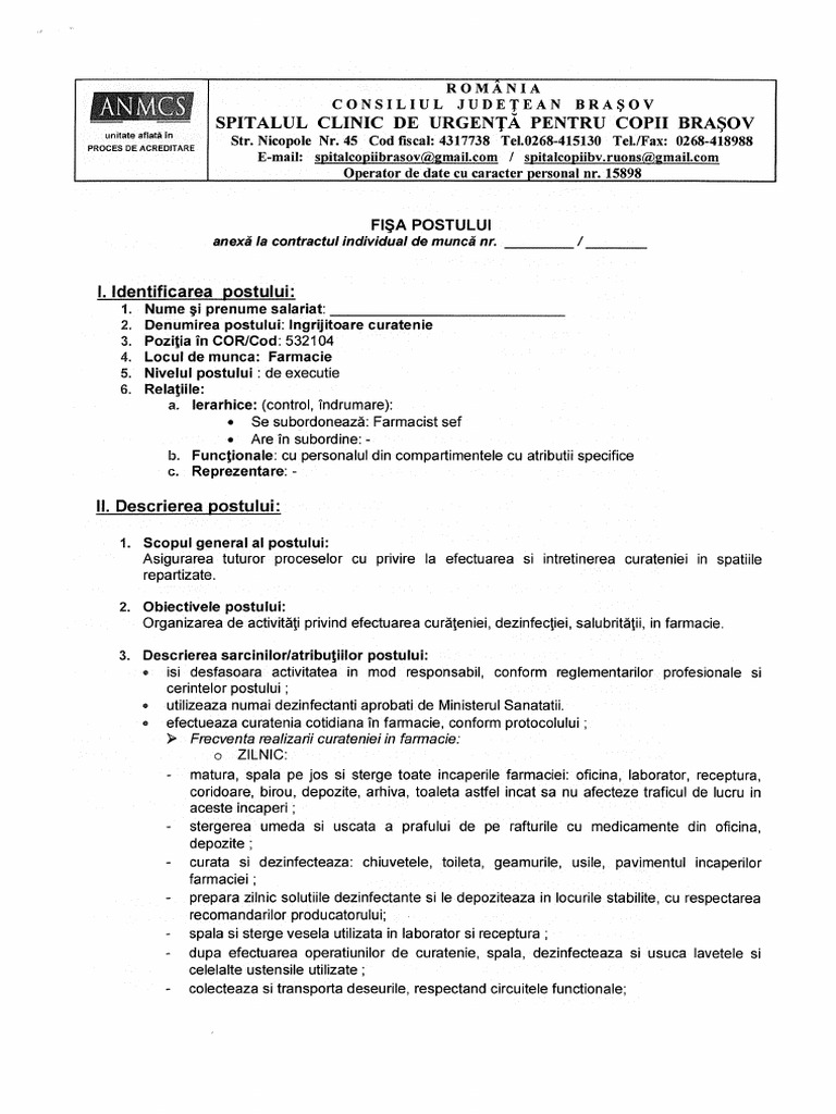 1071 - Fisa Post Ingrijitoare Farmacie | PDF
