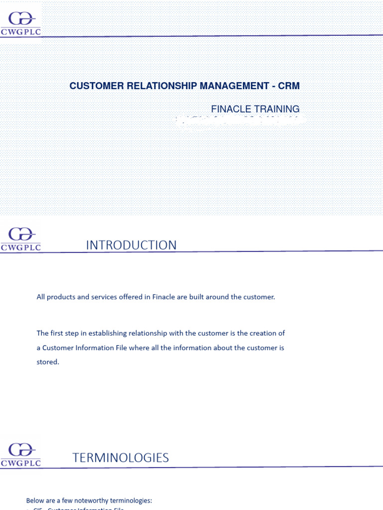 Customer Relationship Management - CRM: Finacle Training United Bank For Africa | Download Free ...