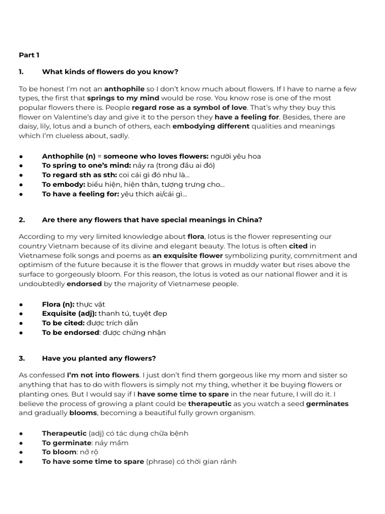 Ielts Speaking - Flower | PDF