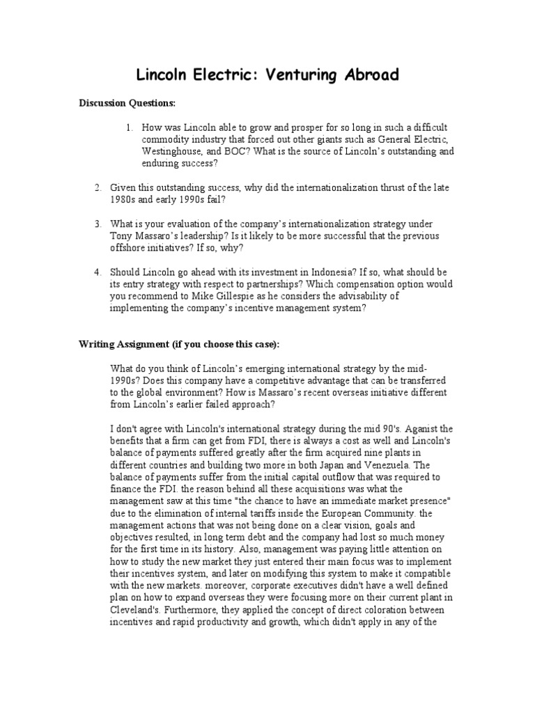 Lincoln Assignment | PDF | Foreign Direct Investment | Internationalization