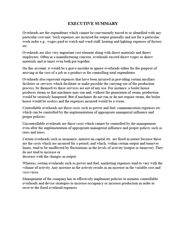 Chapter 1 Executive Summary | PDF | Expense | Economies