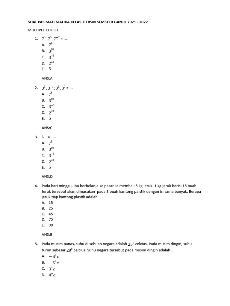 Soal Pas Matematika Kelas X TBSM Semster Ganjil 2021 | PDF | Metode & Bahan Ajar