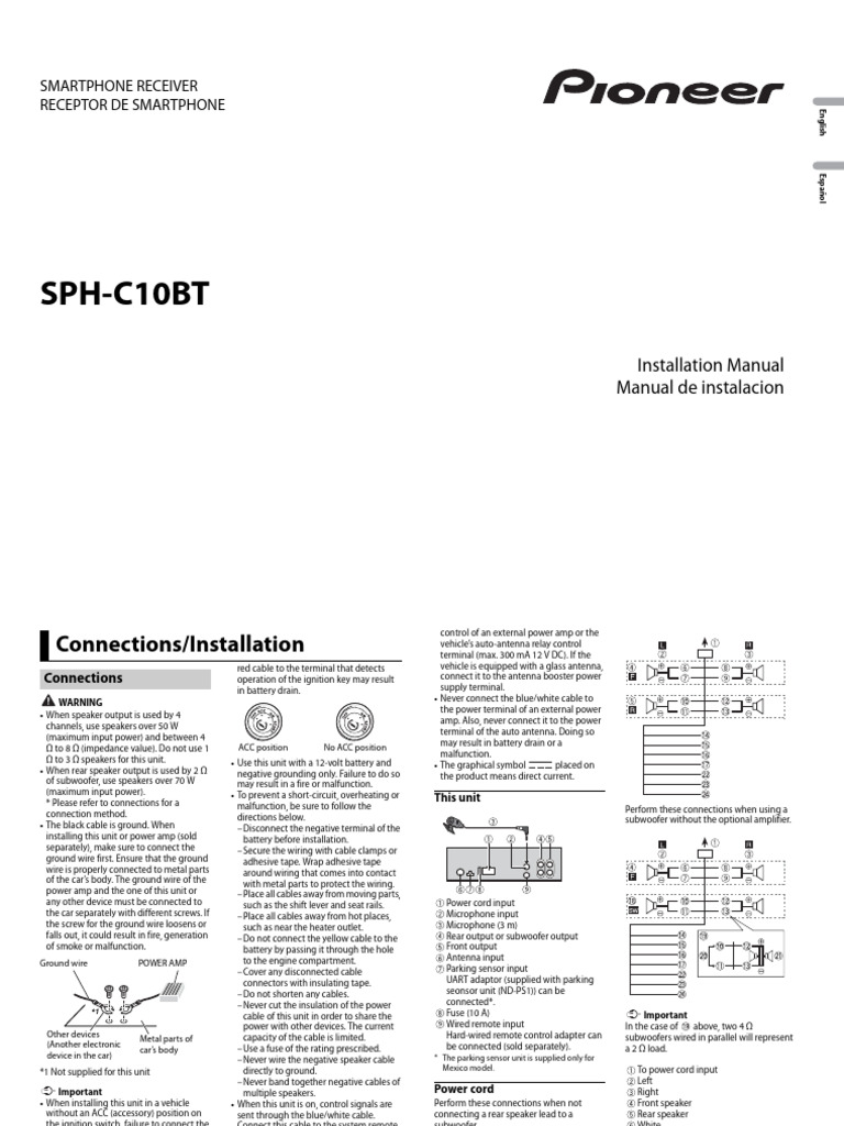 SPH C10BT Installation Manual | PDF | Amplifier | Loudspeaker