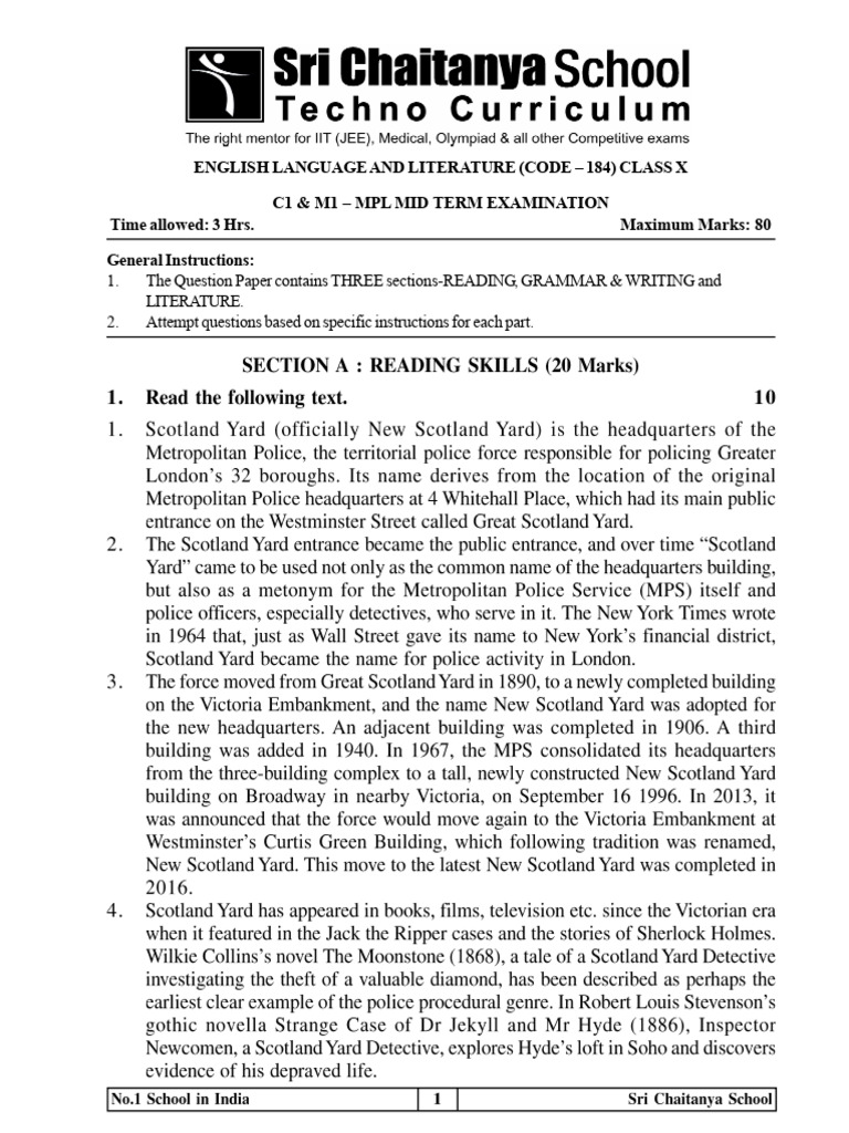 Ka & TN Cbse English c1 Ipl & m1 MPL Mid Term QP | PDF