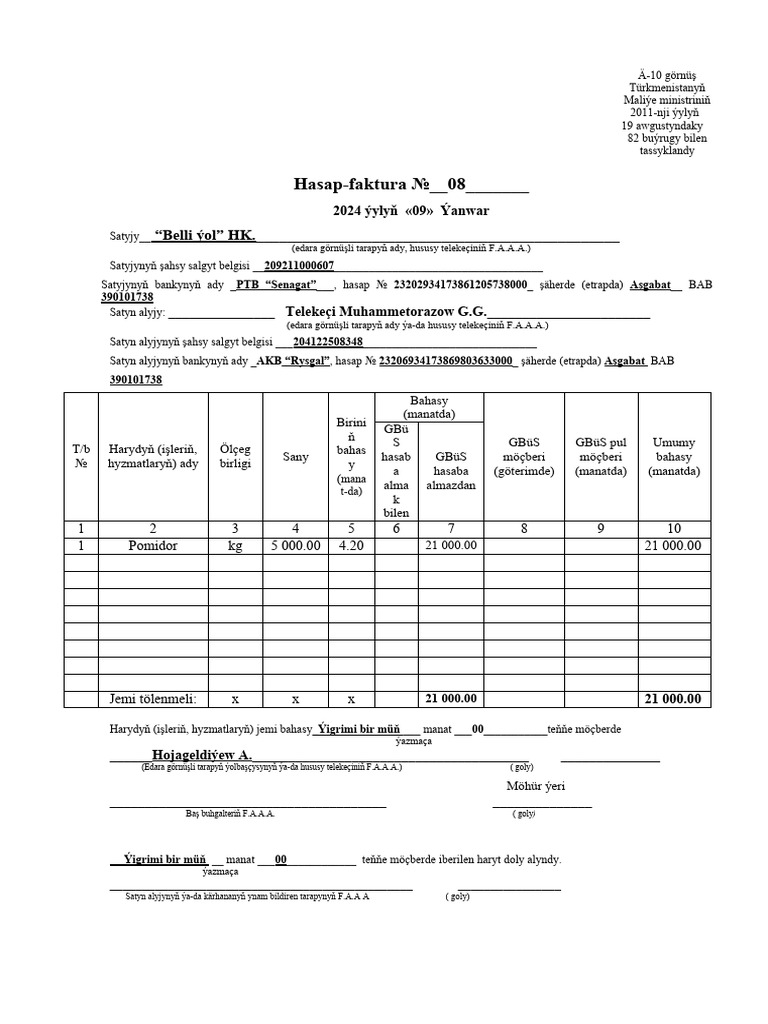 Hasap-Faktura Belli Ýol | PDF