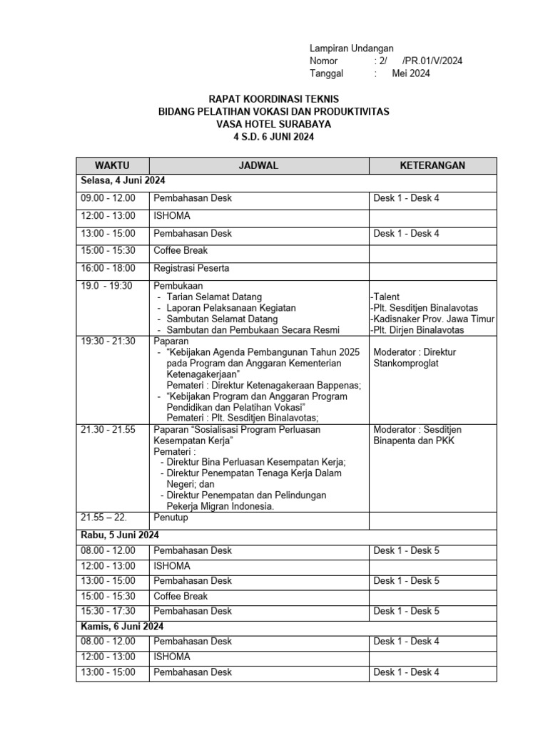 Update - Jadwal Pelaksanaan Kegiatan Rakortek TA 2025 | PDF