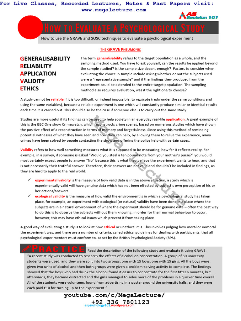 How To Evaluate A Psychological Study | PDF | Experiment | Validity ...