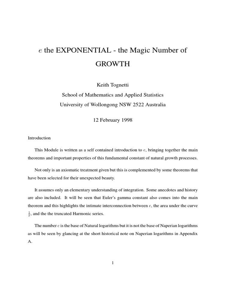 E The EXPONENTIAL - The Magic Number Of: Growth | PDF | Exponential ...