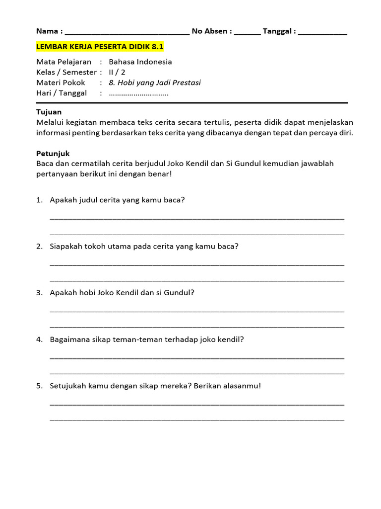 LKPD 8.1 Memahami Bacaan | PDF