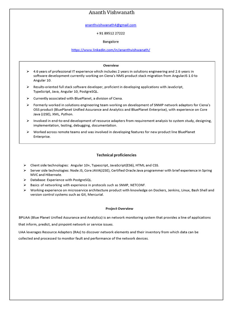 AnanthVishwanath Resume | PDF | Angular Js | Computer Network
