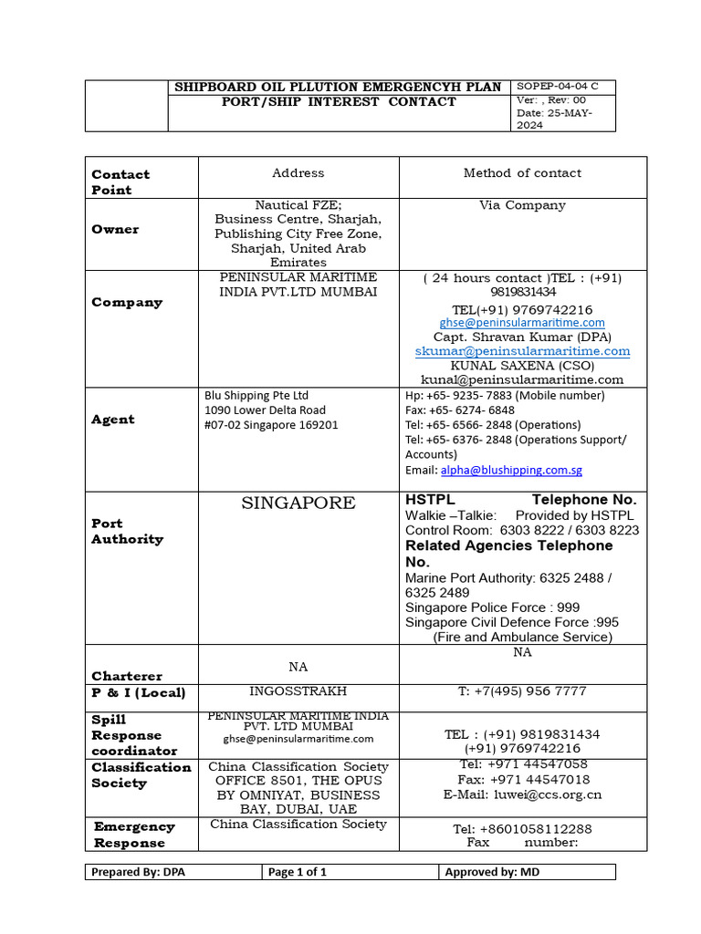 Singapore Emg and Sopep Contact List-1 | PDF | United Arab Emirates ...